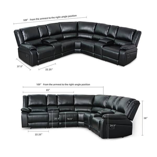 LY S Collection Lorna 109 in. Modern and Contemporary 7 Piece Faux Leather Sectional Sofa Black with Recliners Corner Lounge Suite HM 5101557101B2 The Home Depot