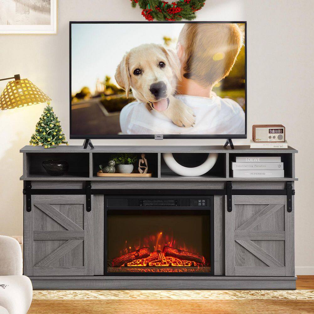ToolCat 58.07 in. TV Stand with 23 in. Electric Fireplace Insert ...