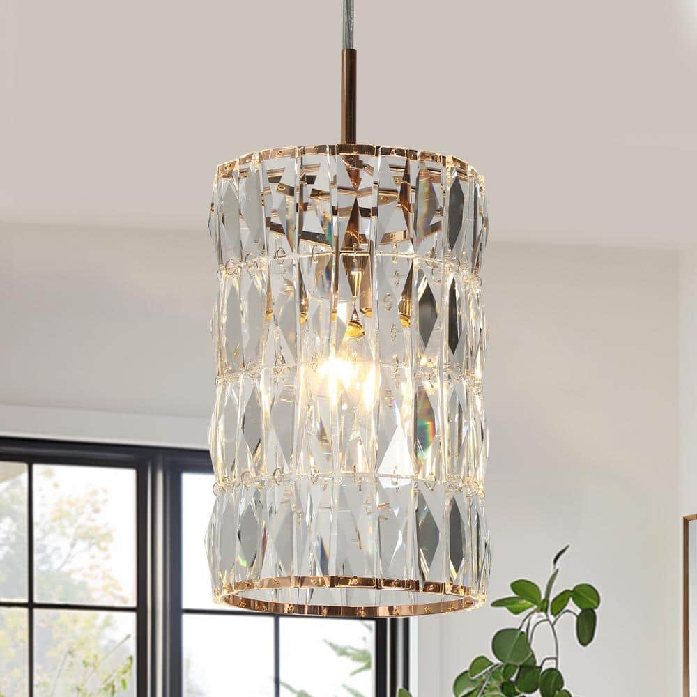 LNC Brusmogan 60-Watt 1-Light Plating Rose Gold Shaded Pendant Light ...