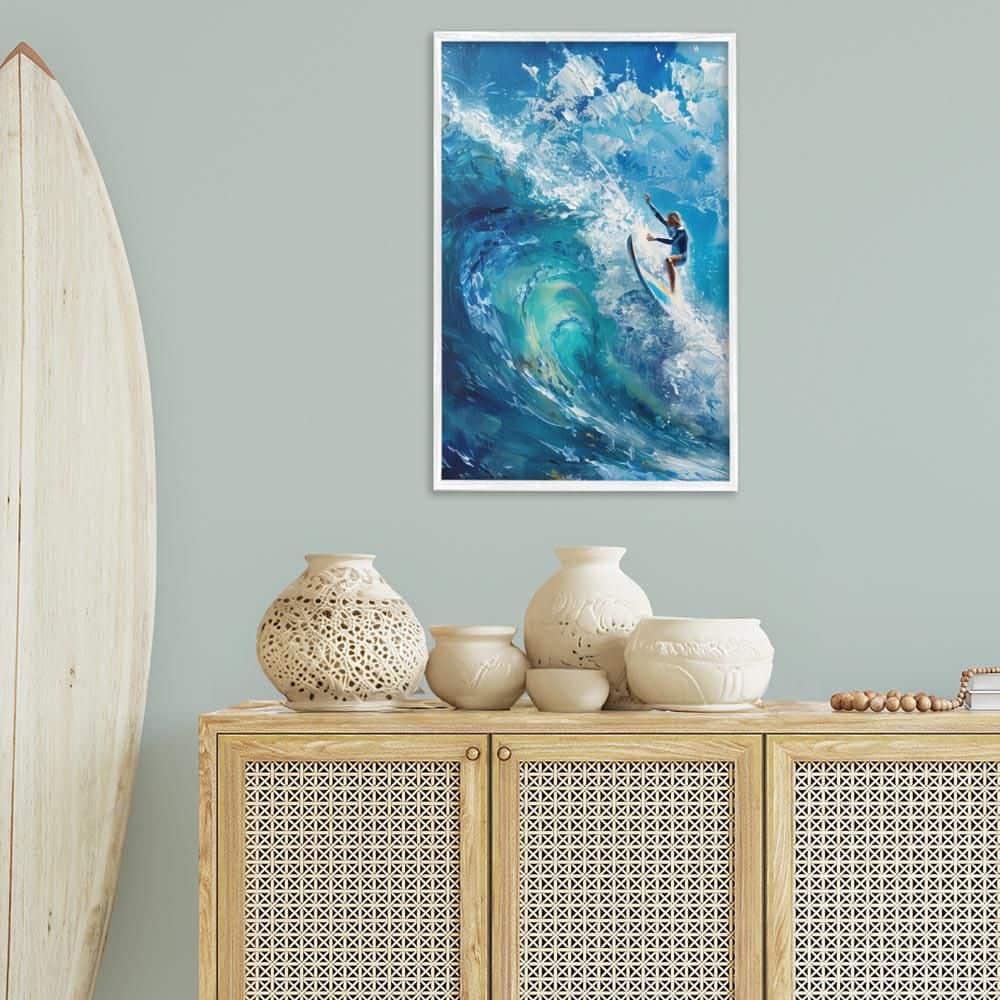 Stupell Industries Soul Surfer on Tidal Wave by LSR Design Studio White ...