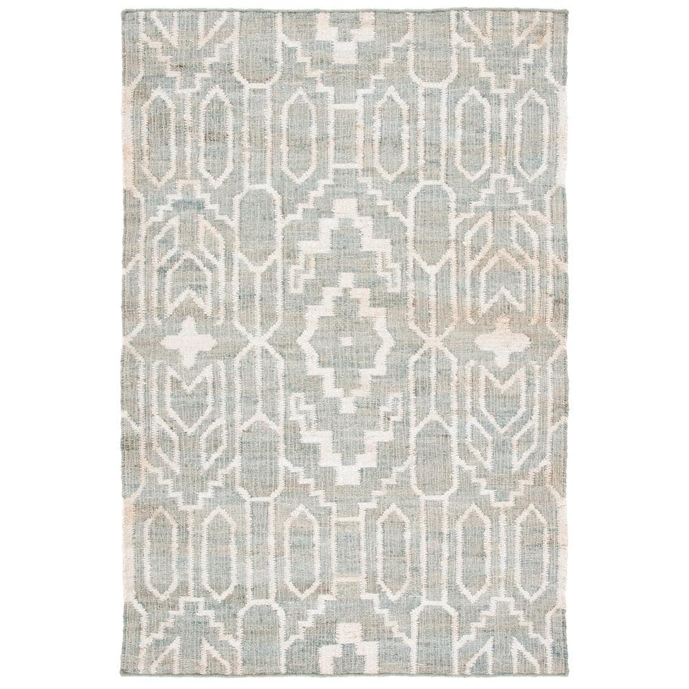 SAFAVIEH Natural Fiber Light Blue/Ivory 5 ft. x 8 ft. Modern Geometric ...