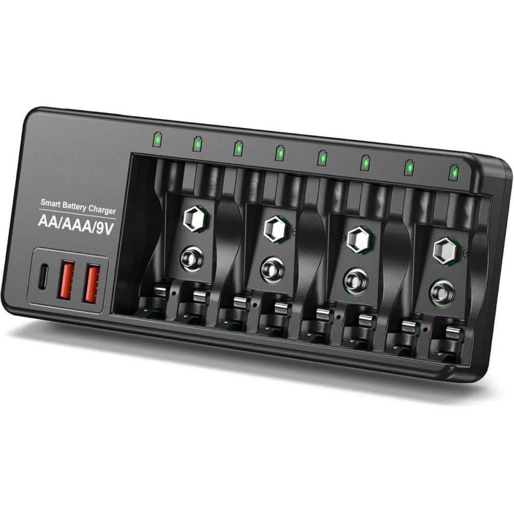 EKIEUDL 9-Volt Individual Battery Charger for AA AAA 9-Volt with 2 USB ...