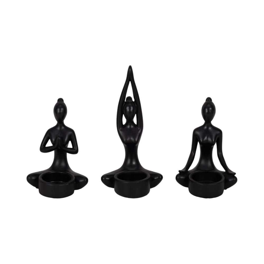 Liv & Skye Black 6 in. Resin Yoga Women Pillar and Taper Candle Holders (Set of 3) 17142-02 ...