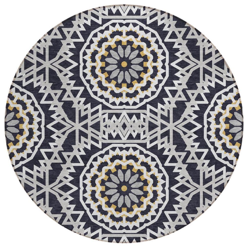 HomeRoots Black, Ivory, Gray 8 ft. Round Woven Floral, Medallion ...