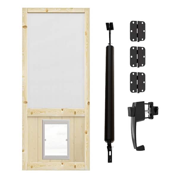 ARK DESIGN 32in. x 80in. Universal Unfinished Pine Screen Door with Pet ...
