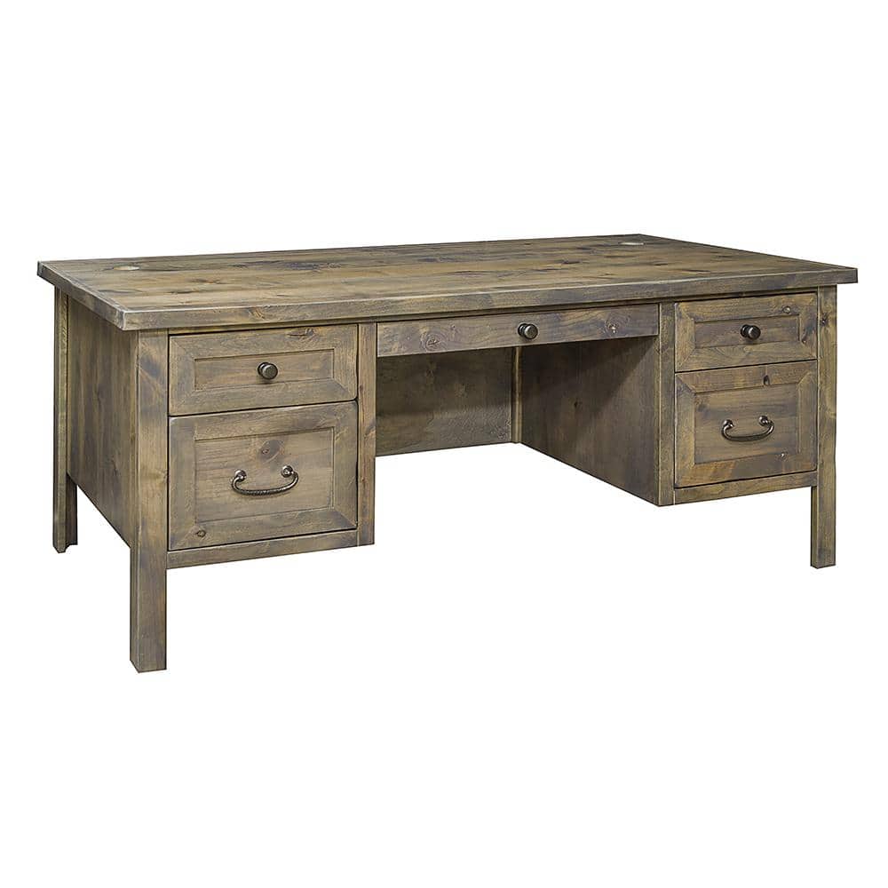 Bridgevine Home Joshua Creek 69 in. Rectangle Barnwood Wood 5-Drawer ...