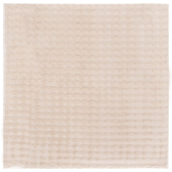 SAFAVIEH Faux Rabbit Bubble Beige 6 ft. x 6 ft. Machine Washable Solid ...
