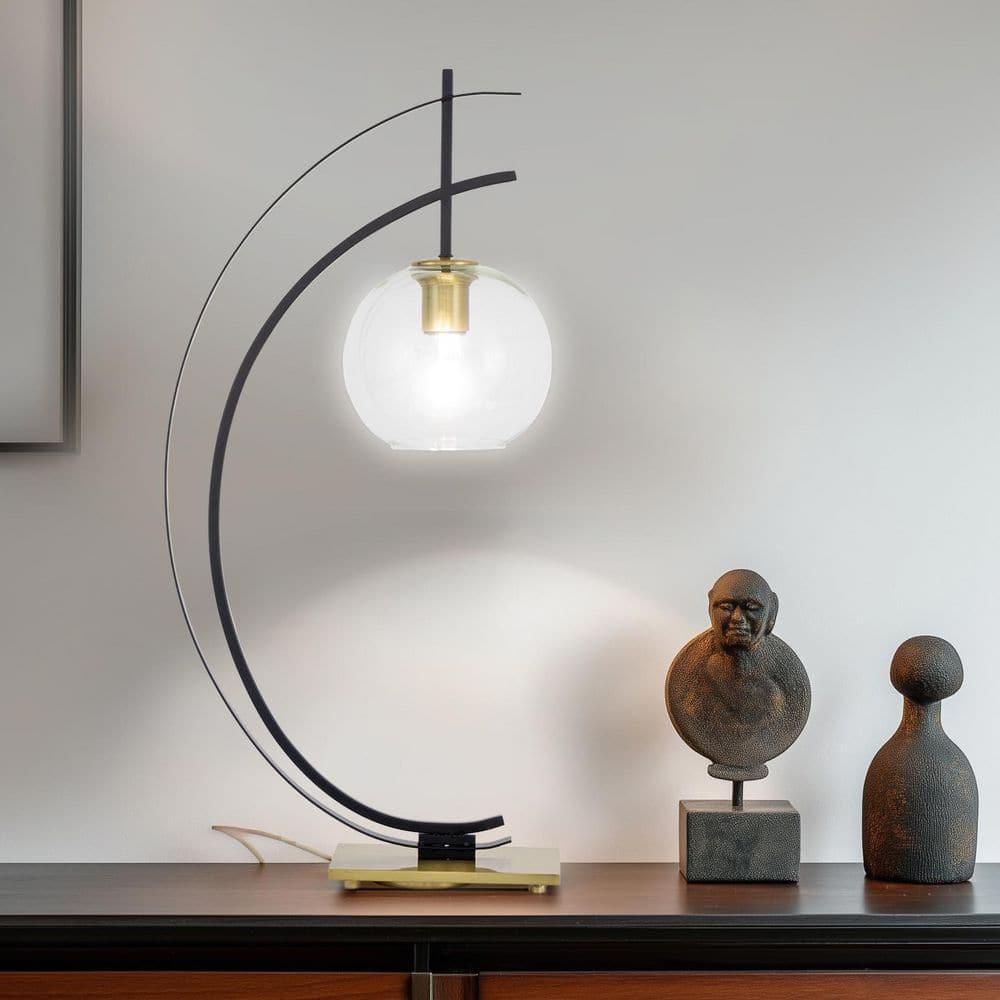 Yosemite Home Decor 28 in. Black and Gold Hardwired LED Arched Metal ...