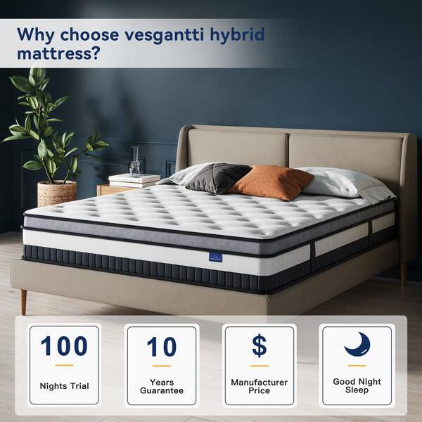 Vesgantti Box Top Series King Medium Pocket Spring Hybrid 12 in. Bed in a Box Mattress JJMBAI0111A