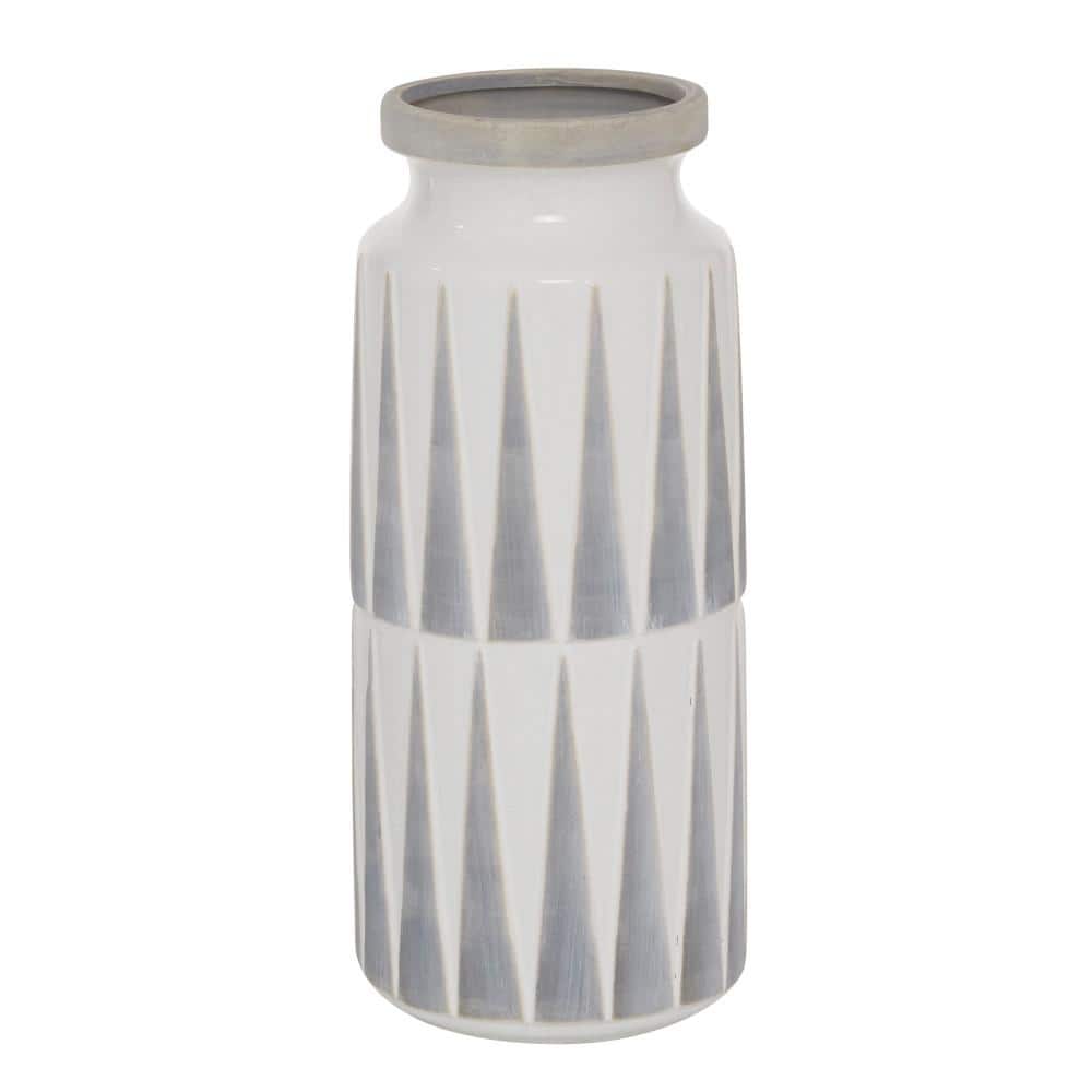 Litton Lane 13 in. Gray Ceramic Decorative Vase with Triangle Patterns ...