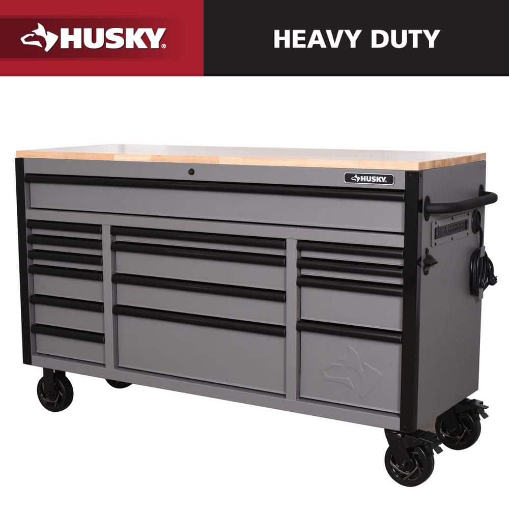 Husky Heavy Duty 61 in. W x 23 in. D 15-Drawer Matte Gray Mobile ...