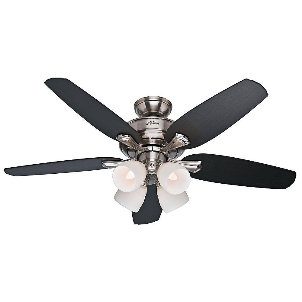 Hunter Channing 52 in. Indoor Brushed Nickel Ceiling Fan with Light Kit ...