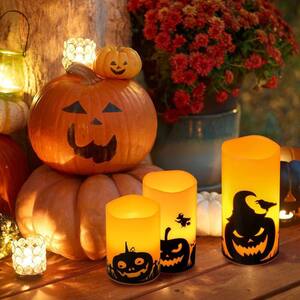 Orange Flameless LED Pillar Candles: Set of 3, 3 in. x 6 in., Battery ...