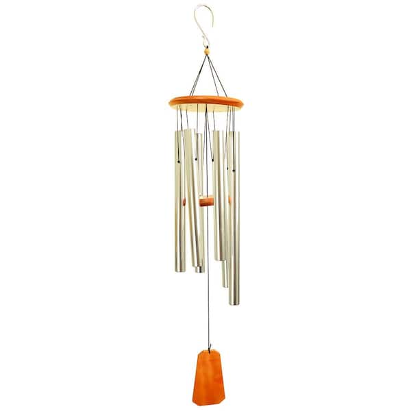 Clihome 45 in. Wood Top Silver Color Aluminum Tube Tuned Wind Chime CL ...