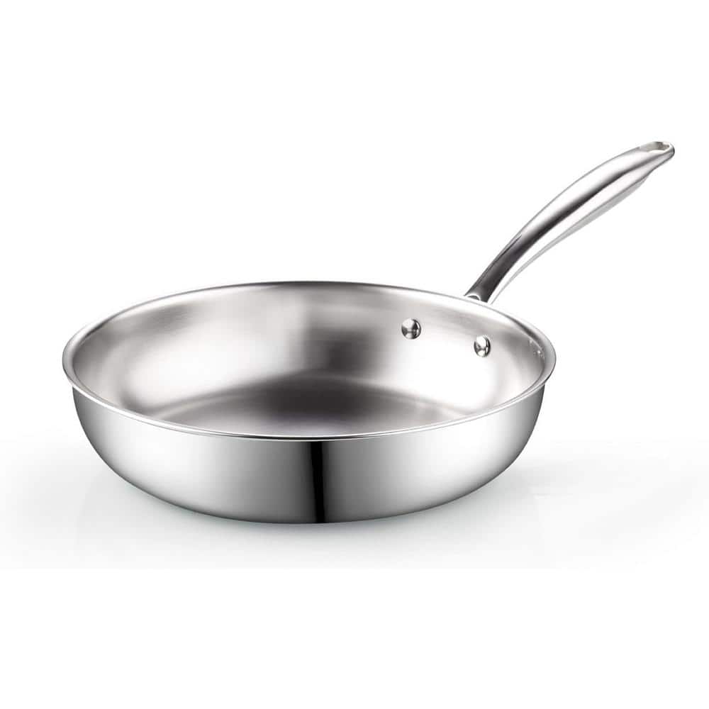 Cook N Home 8 in. Tri-Ply Clad 18/10 Stainless Steel Skillet Saute ...