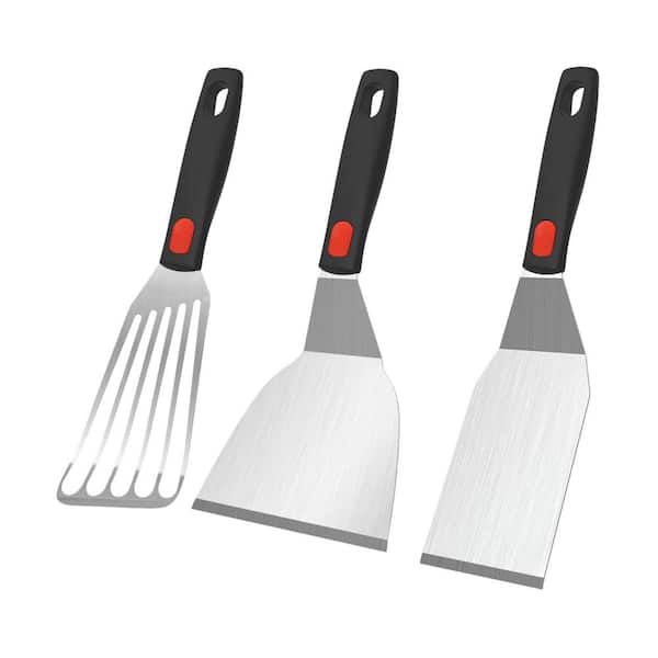 Anqtovp Silver Finish Small Metal Spatula Set Silicone Handle Heavy ...