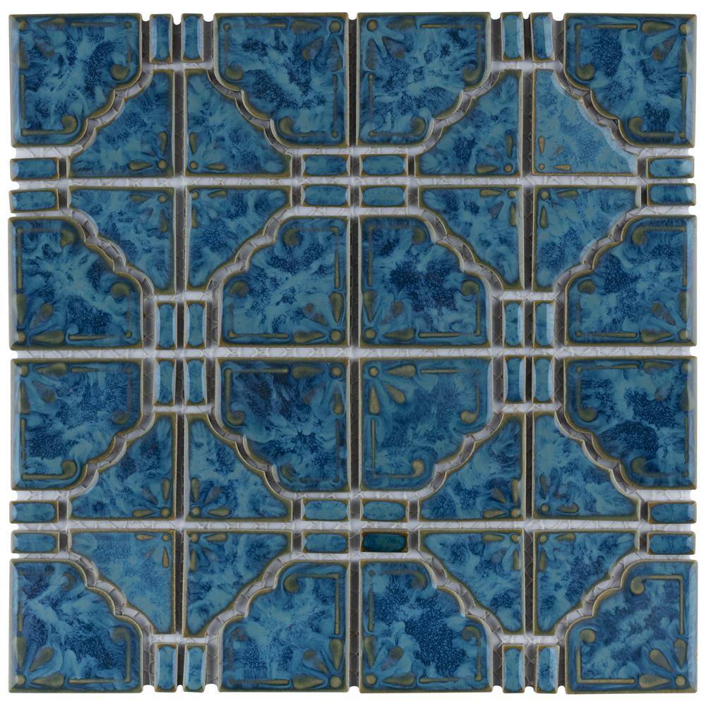 Merola Tile Moonbeam Pacific Blue 6 in. x 6 in. Porcelain Mosaic Take ...