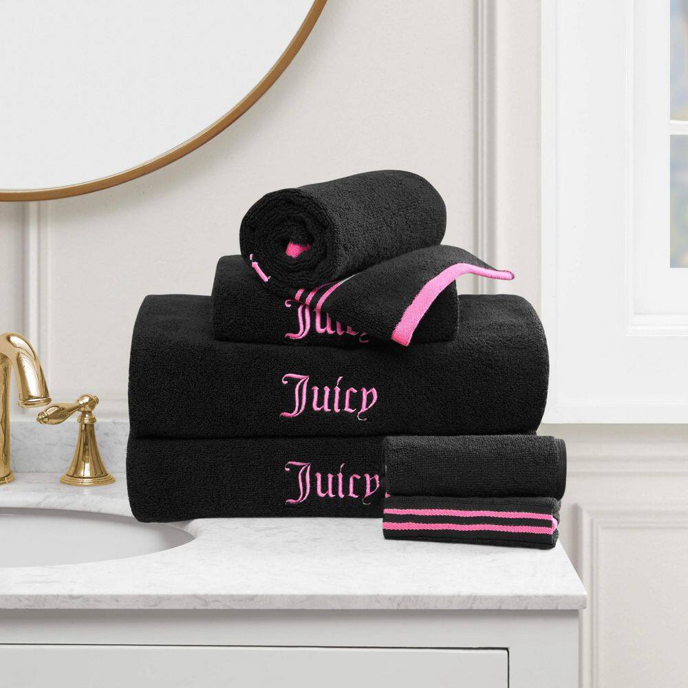 JUICY COUTURE Neon Border 6-Piece Cotton Bath Towel Set in Black/Hot ...