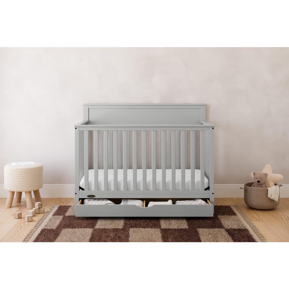 Graco Shiloh Pebble Gray 5-in-1 Convertible Crib with Drawer 04589-10F ...