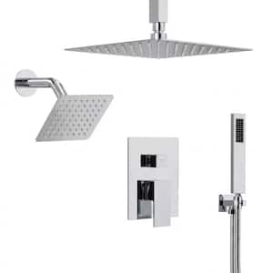 GRANDJOY 10&6 in. Dual Square Shower Heads Double Handle 3-Spray Tub ...