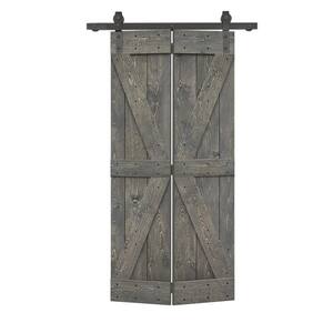 CALHOME 36 in. x 84 in. X Pre Assembled Smoke Gray Wood Solid Core Bi-fold Barn Door with ...