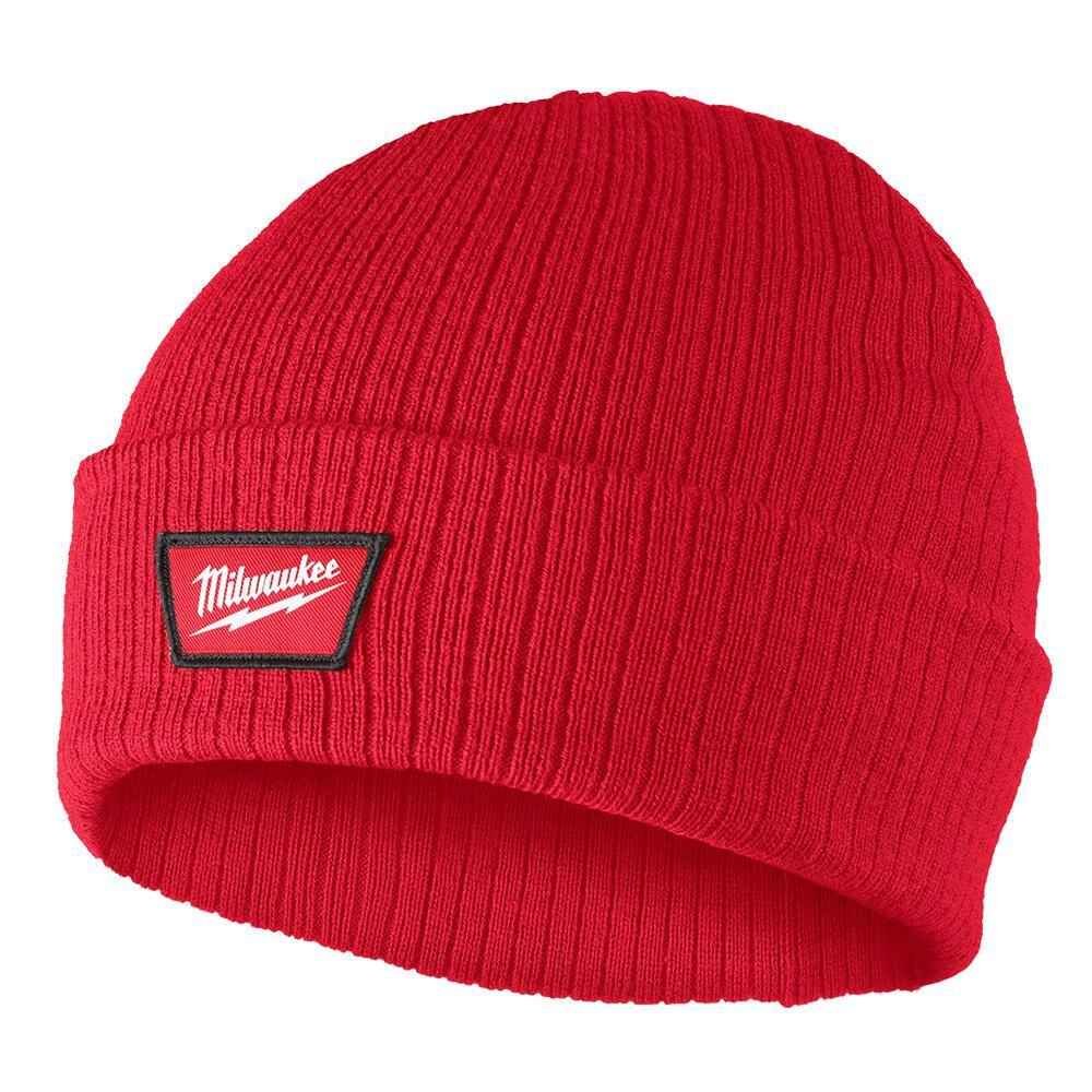 Milwaukee Red Rib-Knit Cuffed Beanie Hat M750R - The Home Depot
