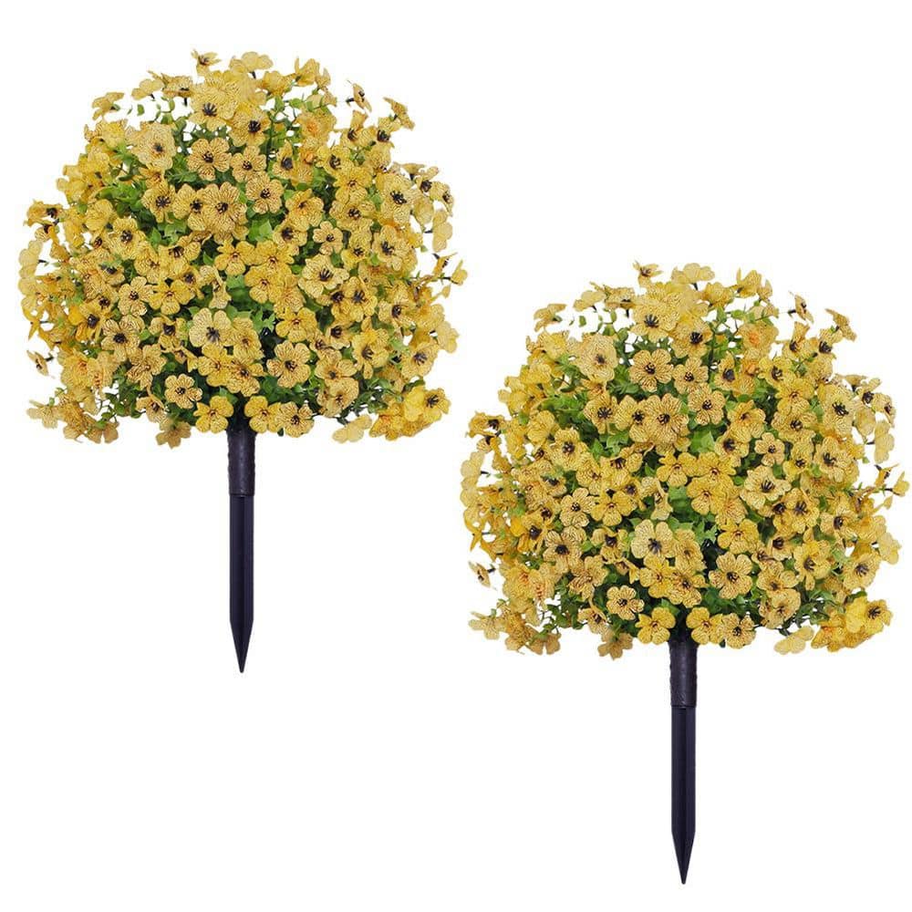 2-Pieces 1.97 ft. Yellow Artificial Trees with Ground Spike, Weather ...