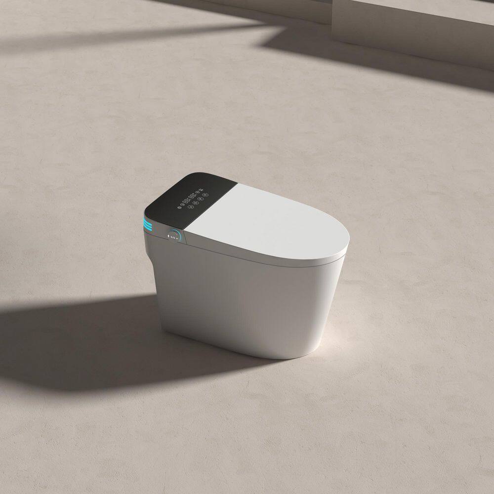 WELLFOR Elongated Smart Tankless Bidet Toilet 1.28 GPF in White w/LED ...