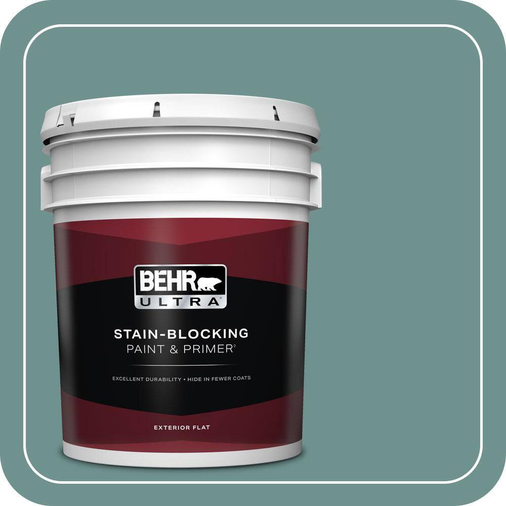 BEHR ULTRA 5 gal. #ECC-60-3 Pool Tide Flat Exterior Paint & Primer ...