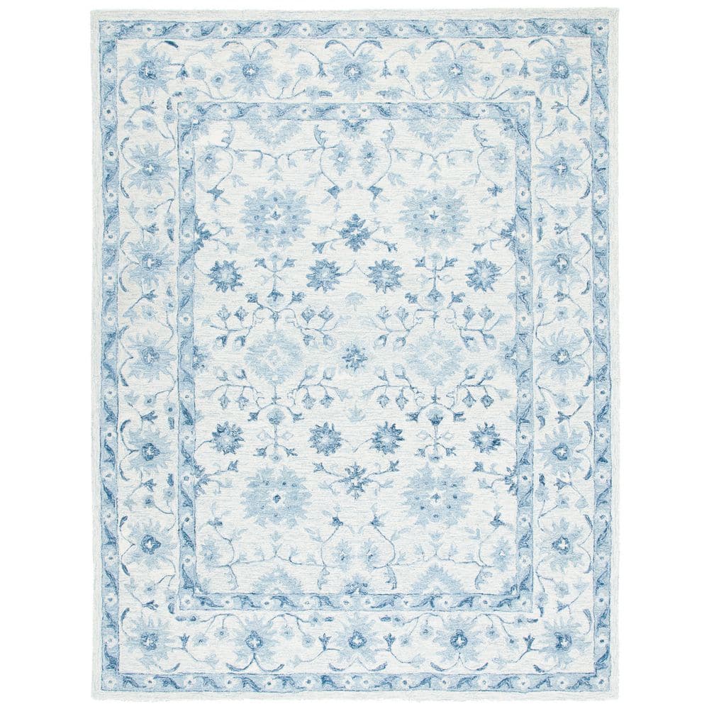 SAFAVIEH Micro-Loop Blue/Ivory 8 ft. x 10 ft. Border Floral Area Rug ...