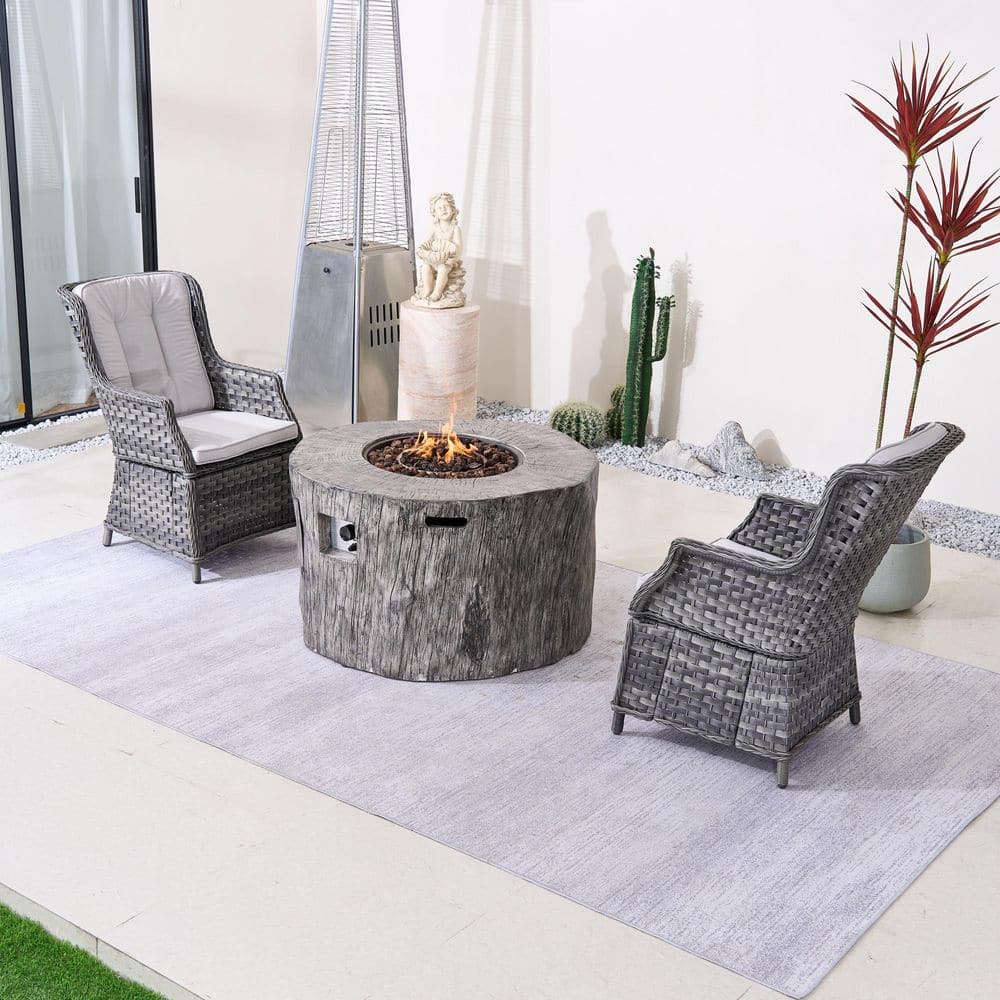 moda furnishings Margit 3-Piece Gray Wicker Aluminum Outdoor Fire Pit ...