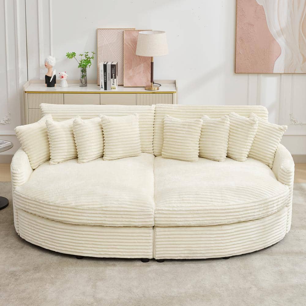 JEAREY 100.78 in. Beige Corduroy Detachable Sofa with Eight Pillows ...