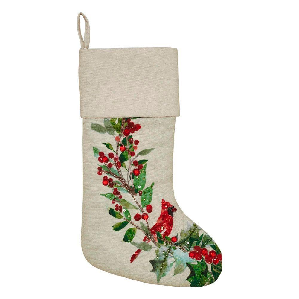 VHC BRANDS 18-Inch Cardinal Holly Polyester Christmas Stocking Holder ...