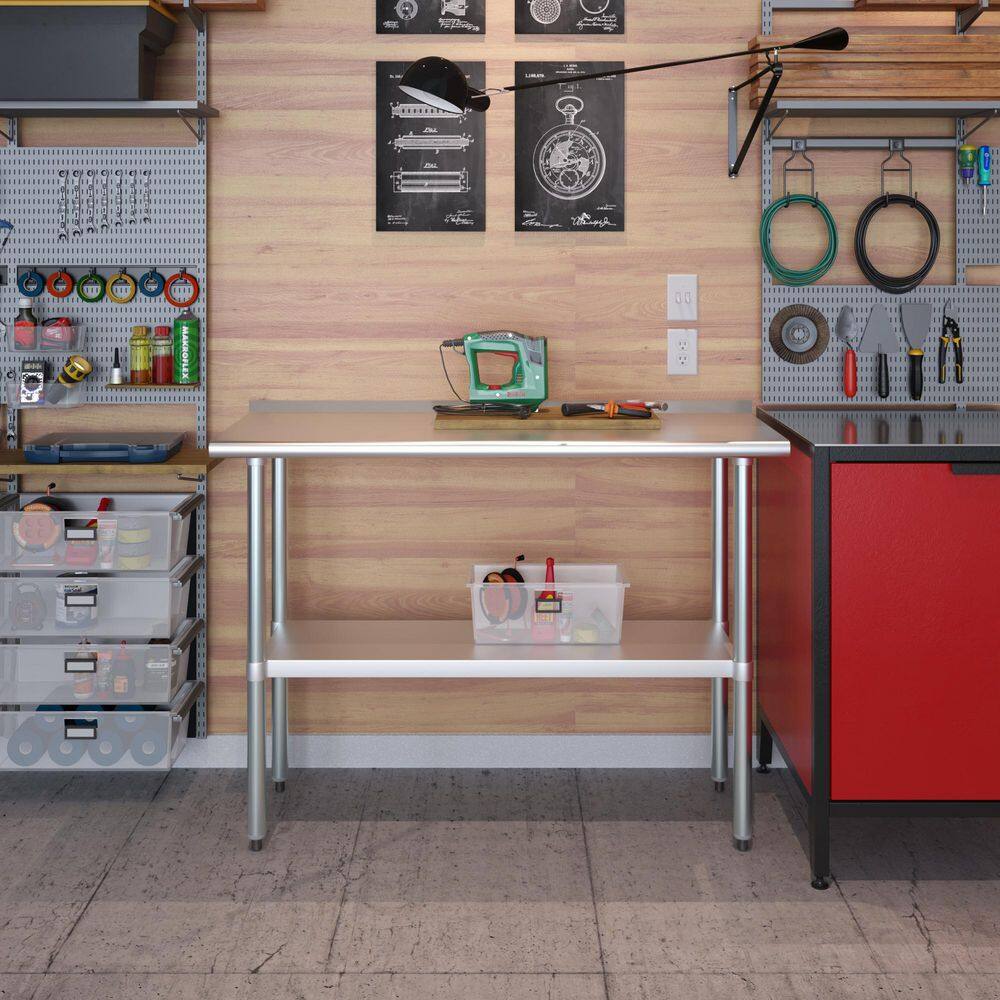 AMGOOD 18 in. x 48 in. Stainless Steel Kitchen Utility Table with 1.5 ...