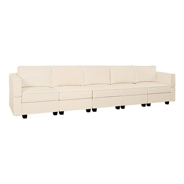 HOMESTOCK 112.8 in. W Faux Leather 8-Seater Living Room Modular ...