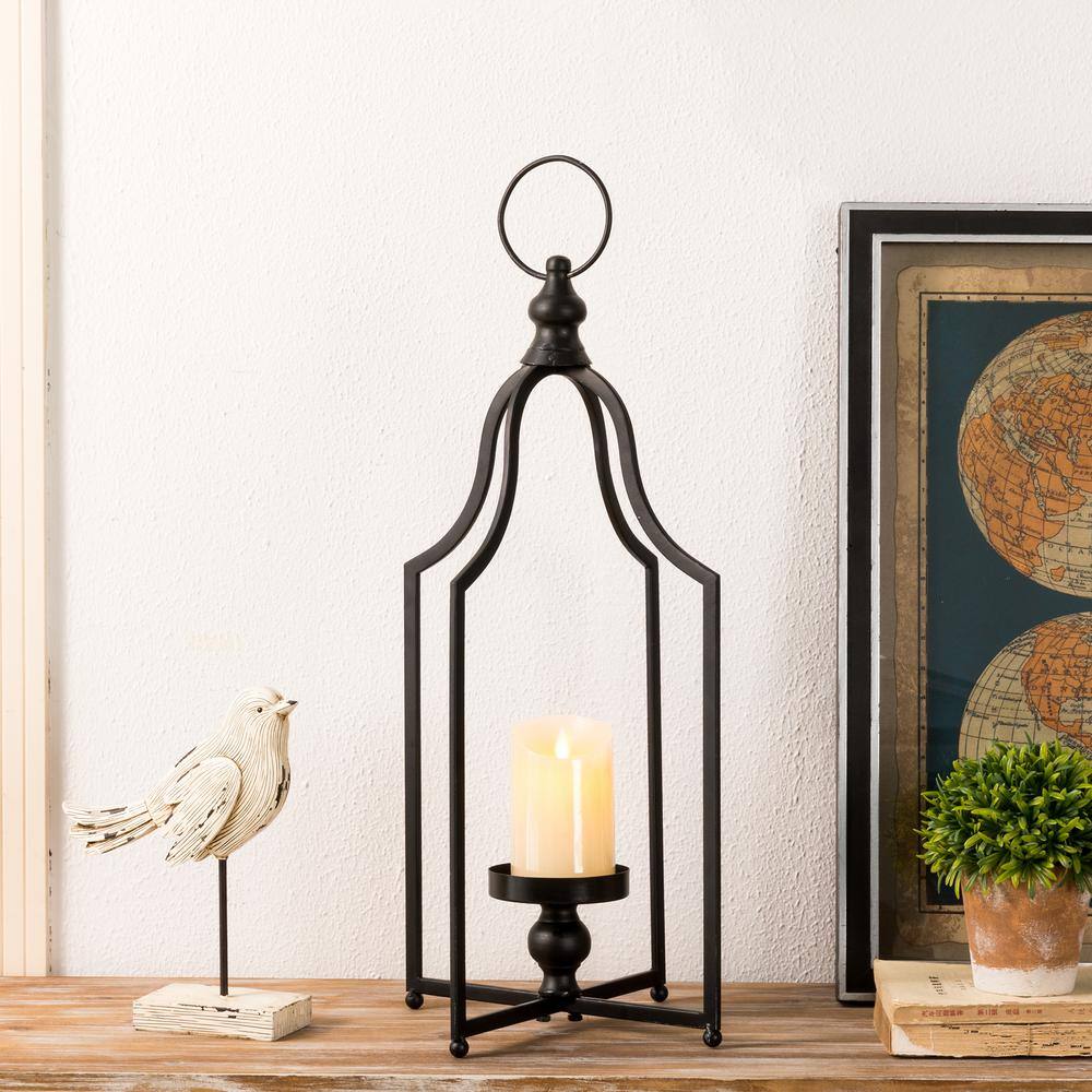 Glitzhome 22.00 in. H Modern Farmhouse Black Metal Lantern (KD ...