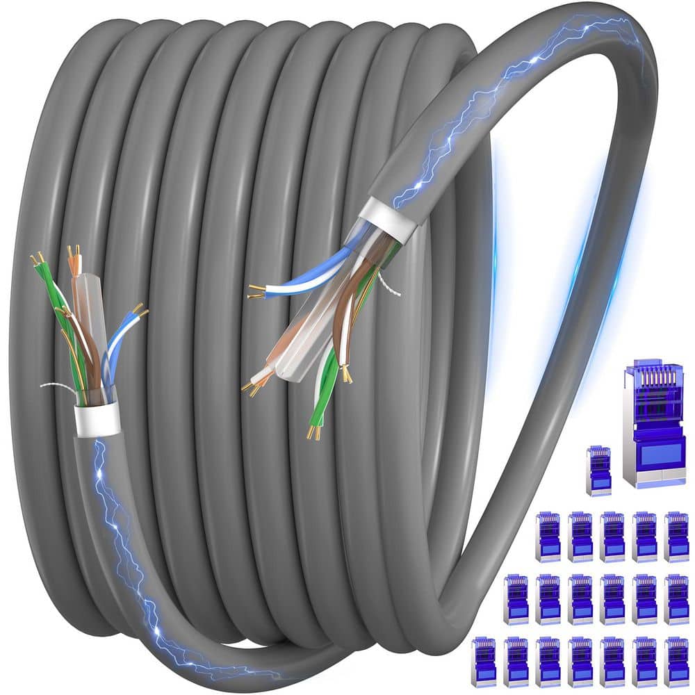 Yichuhaoxi 400 ft. Cat 6 Shielded Gold Plated Ethernet Cable Wire Gray ...