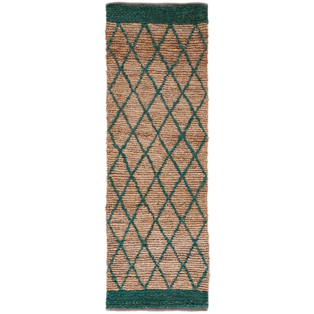 SAFAVIEH Natural Fiber Beige/Dark Green 3 ft. x 8 ft. Border Multi ...