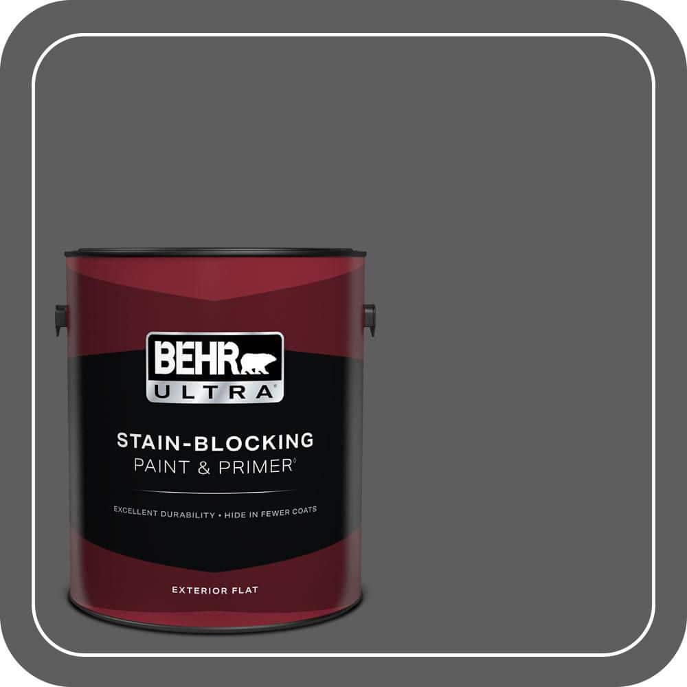 BEHR ULTRA 1 gal. #N520-6 Asphalt Gray Flat Exterior Paint & Primer ...