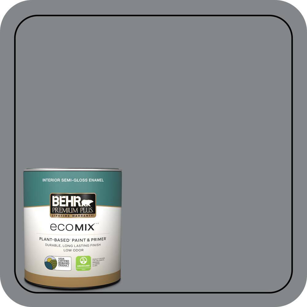 BEHR PREMIUM PLUS 1 qt. #N500-5 Magnetic Gray color Semi-Gloss Enamel ...