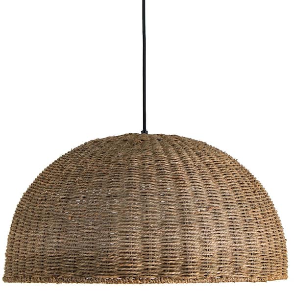 Dainolite Pourel 3 Light Matte Black Shaded Pendant Light With Natural Seagrass Shade Prl 241p