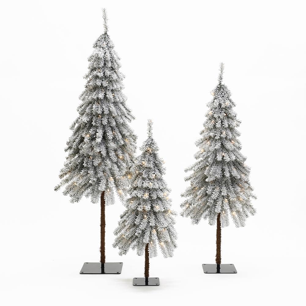 LuxenHome 60 in. H 3-Piece Snow-Flocked Sweeping Branches Artificial ...
