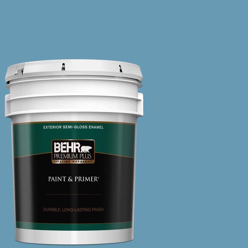 BEHR PREMIUM PLUS 5 gal. #S490-4 Yacht Blue Semi-Gloss Enamel Exterior ...