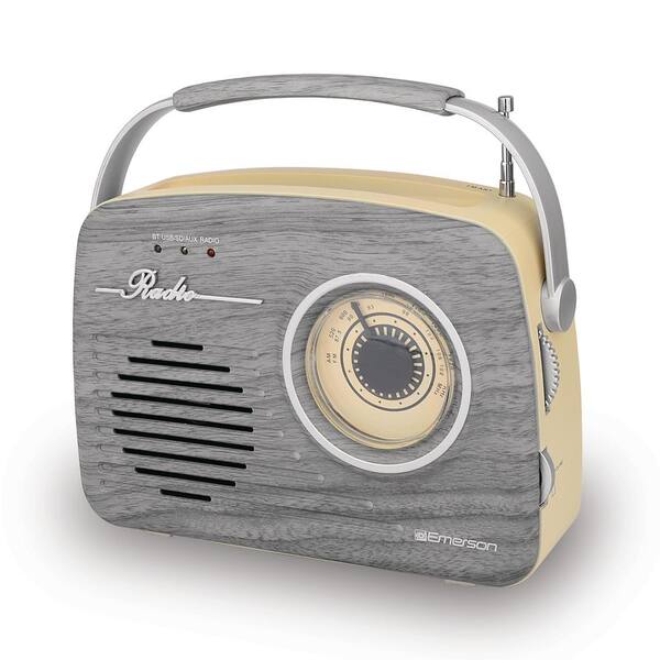 Emerson Portable Retro Radio with Built-In Rechargeable Battery, Gray ...
