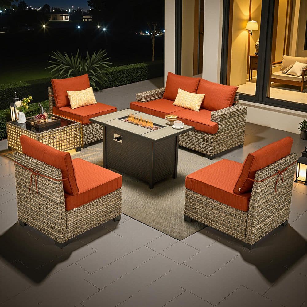 Caodoc Silvae Gray Wicker 7-Piece Outdoor Patio Furniture Set in Patio ...