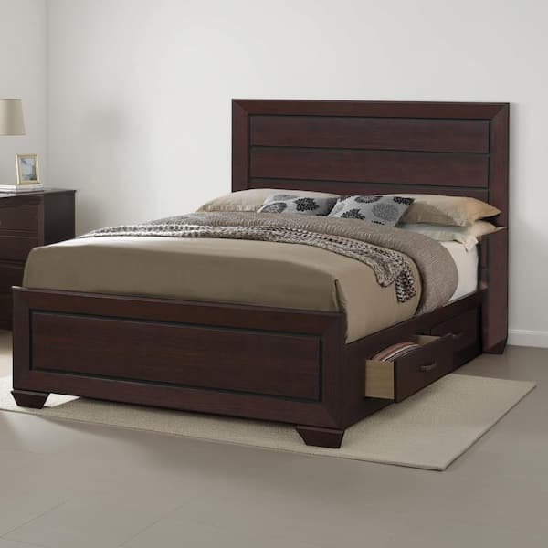 Benjara Brown Wood Frame King Size Panel Bed with Storage BM206546 ...