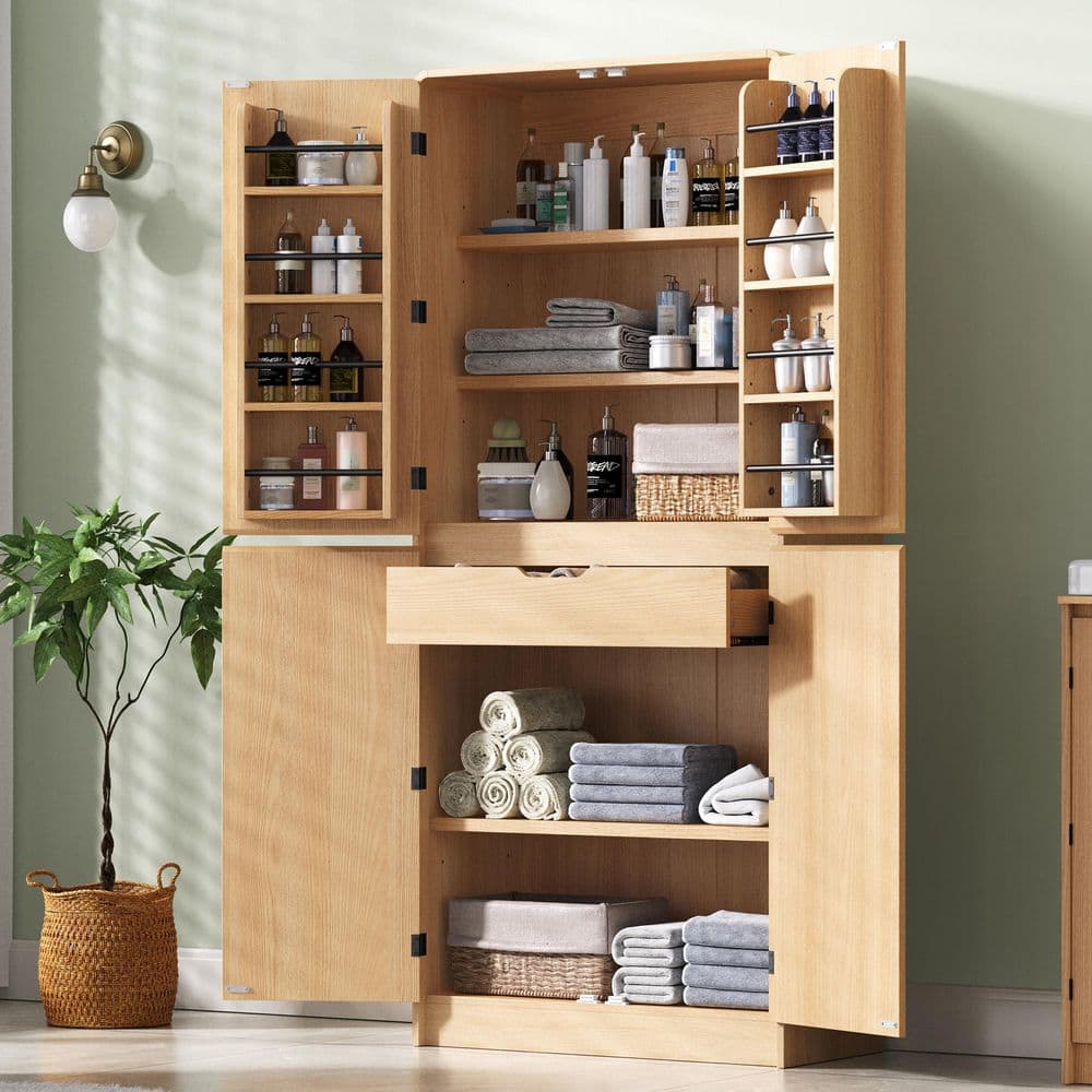 Harper & Bright Designs Natural 72 in. H Kitchen Pantry Cabinet with ...