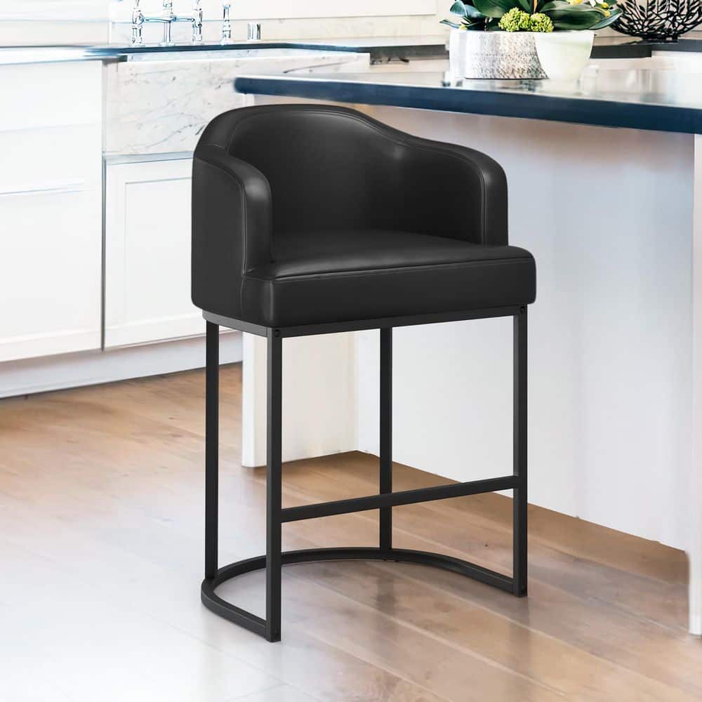 LUE BONA Crystal Black 26in. Counter Height Faux Leather Upholstered ...