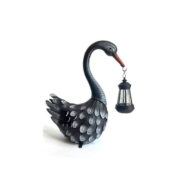 MOEPISY 17 in. Metal Black Solar Garden Statue Outdoor Swan Decor Bird ...