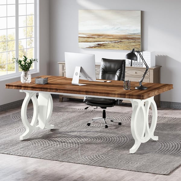 BYBLIGHT Capen 70.8 in. Rectangular Brown and White Engineered Wood ...